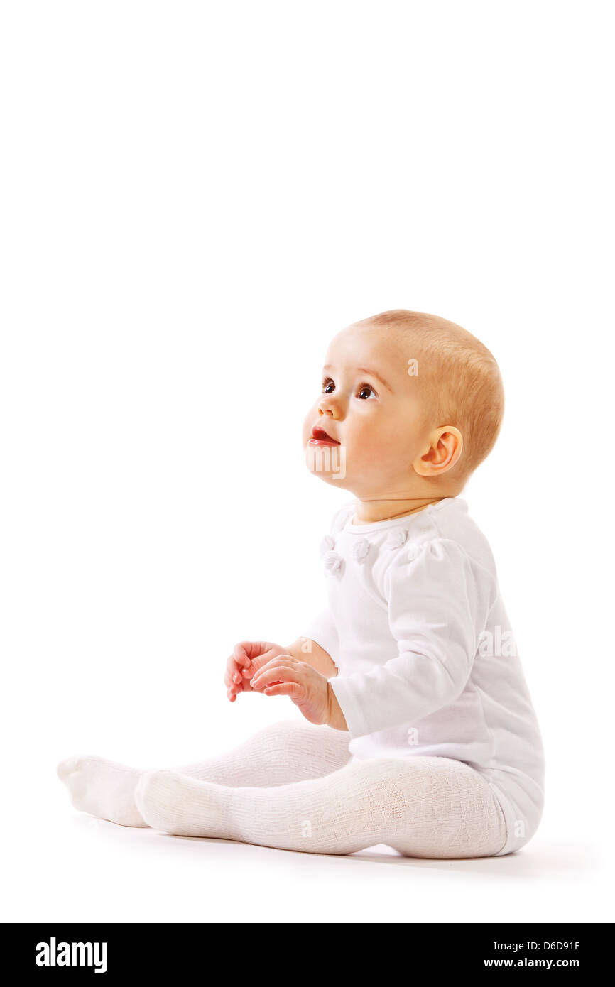 Small child on white background Stock Photo - Alamy