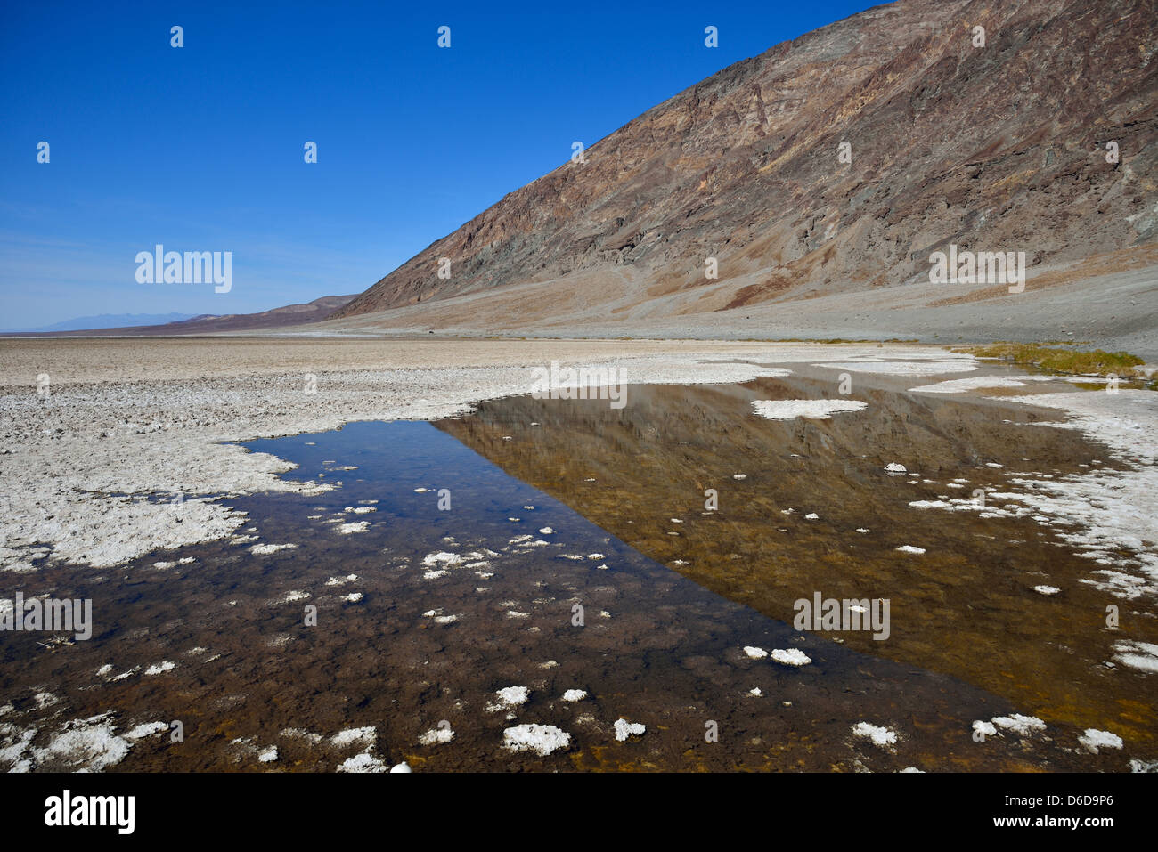 Salt crystals growing in a salt water pond at the Badwater Basin. Death ...