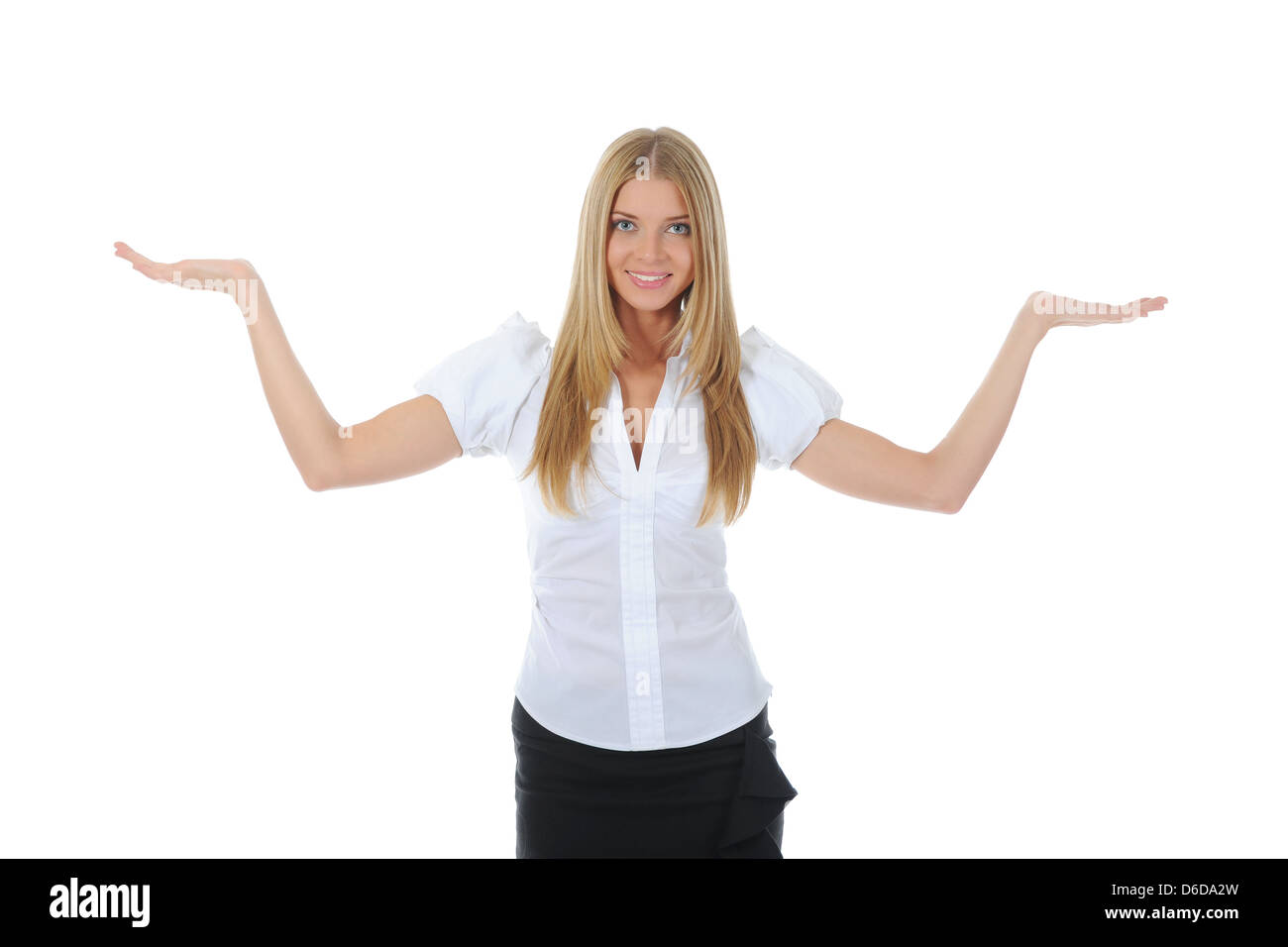 woman looks at her open palm Stock Photo - Alamy