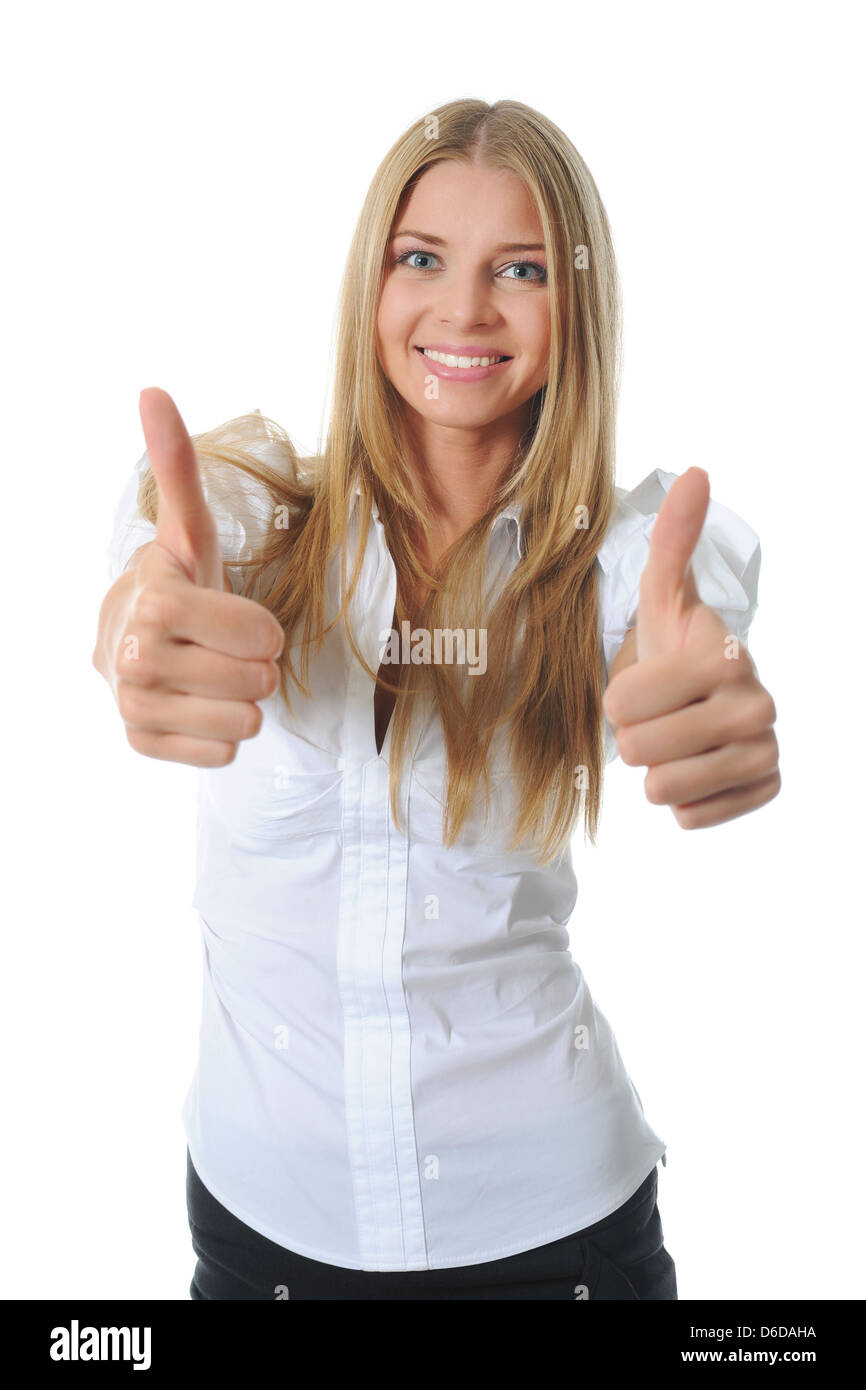 beautiful woman showing ok Stock Photo - Alamy