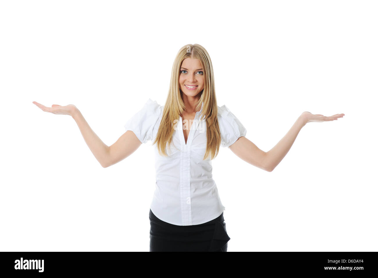 woman looks at her open palm Stock Photo - Alamy