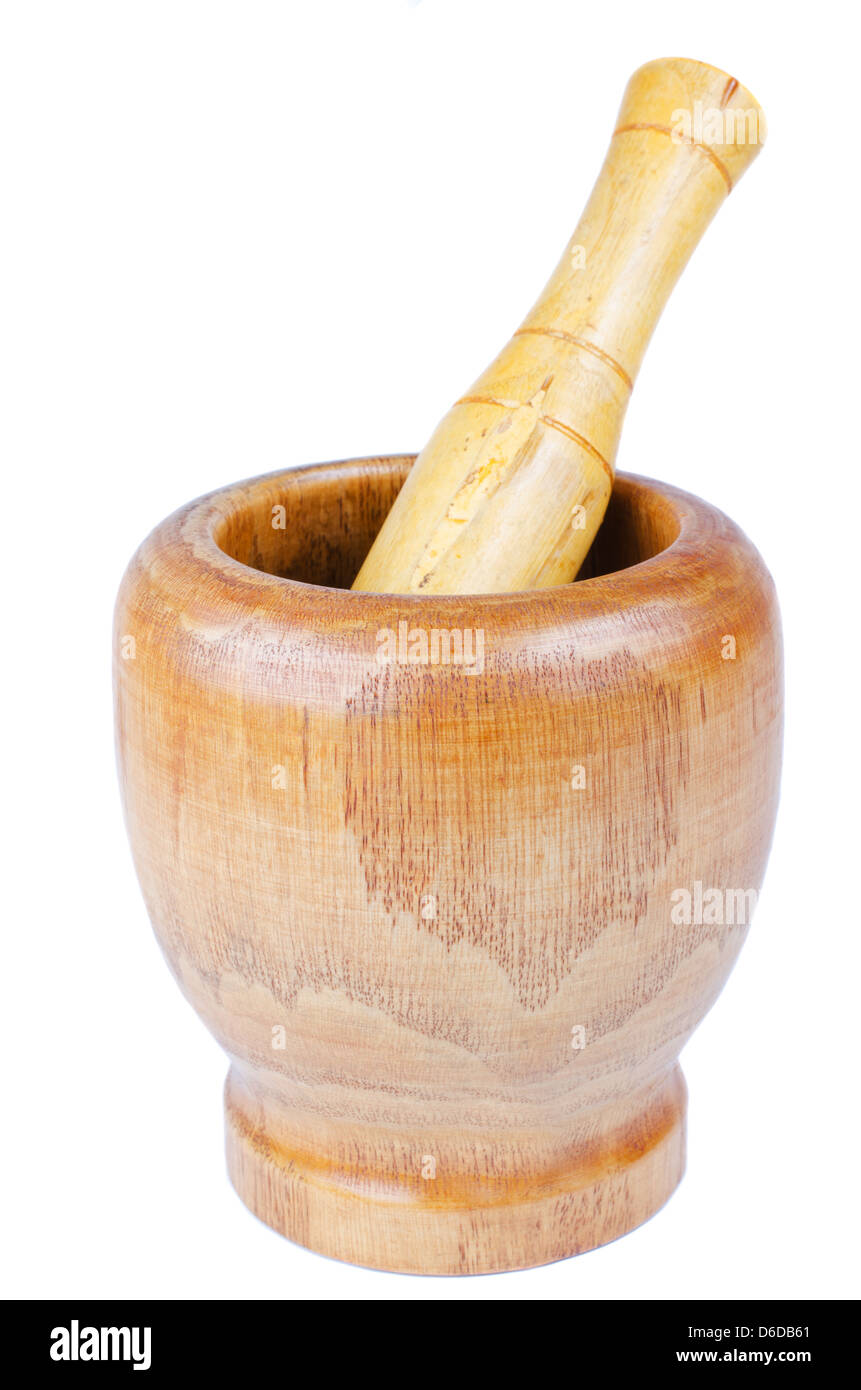 Wooden mortar and pestle Stock Photo - Alamy