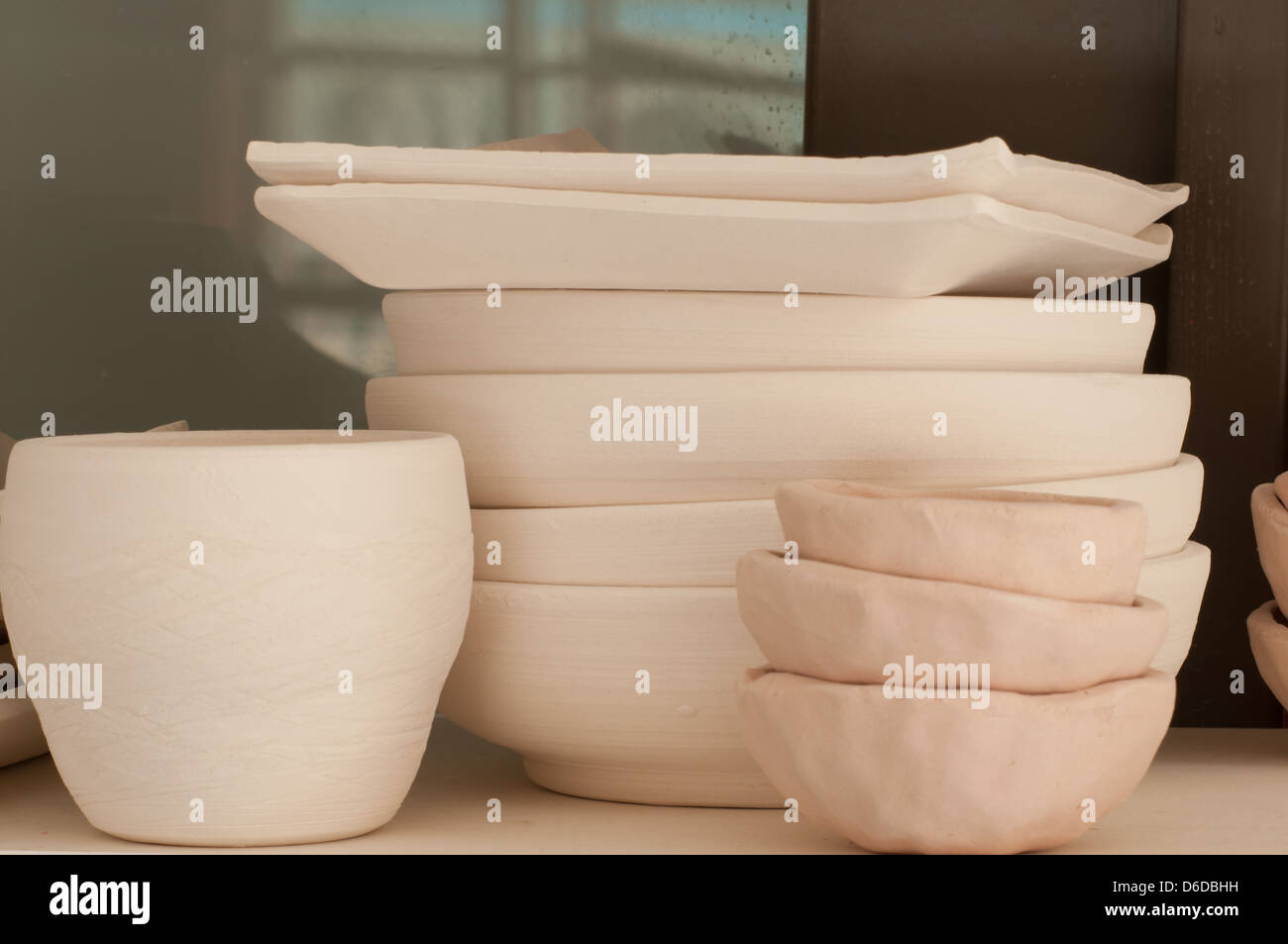 Unfinished student pottery at a studio in Rockport, Massachusetts Stock ...