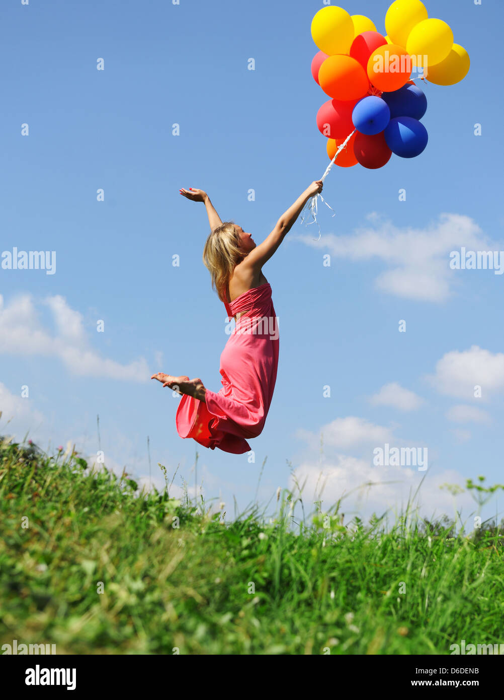 Flying with balloons Stock Photo - Alamy