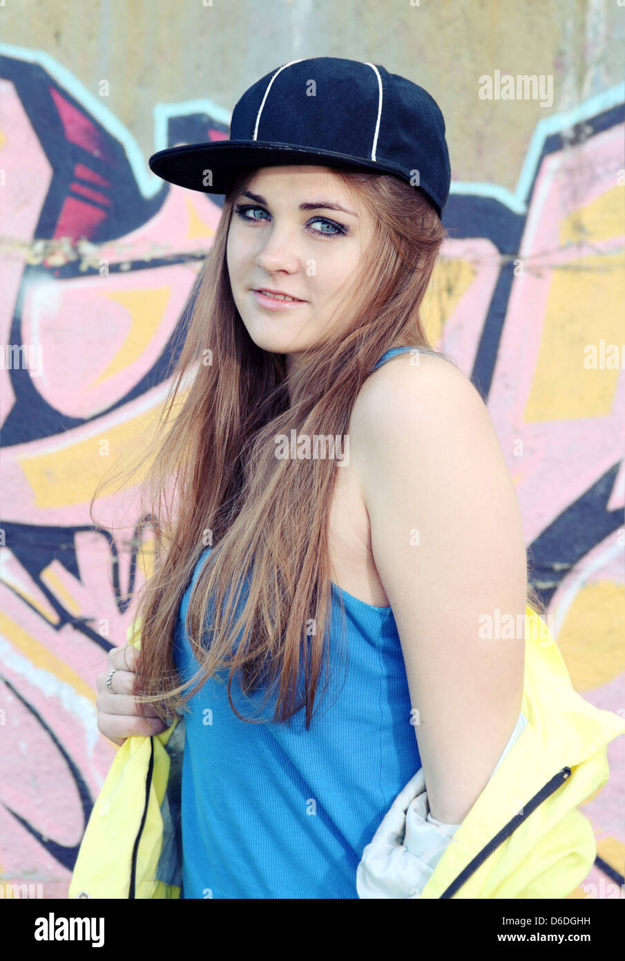 Tender Urban Teenager Girl Portrait against Wall Stock Photo - Alamy
