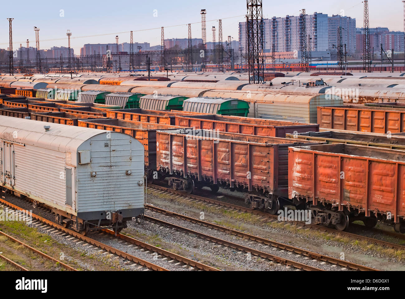 railroad freight wagons in freight yards Stock Photo - Alamy