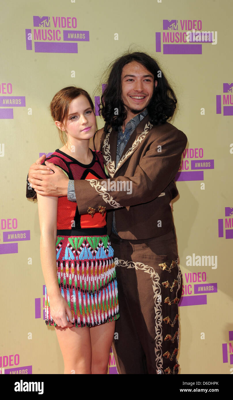 Actress Emma Watson (l) and Ezra Miller arrive at the MTV Video Music ...