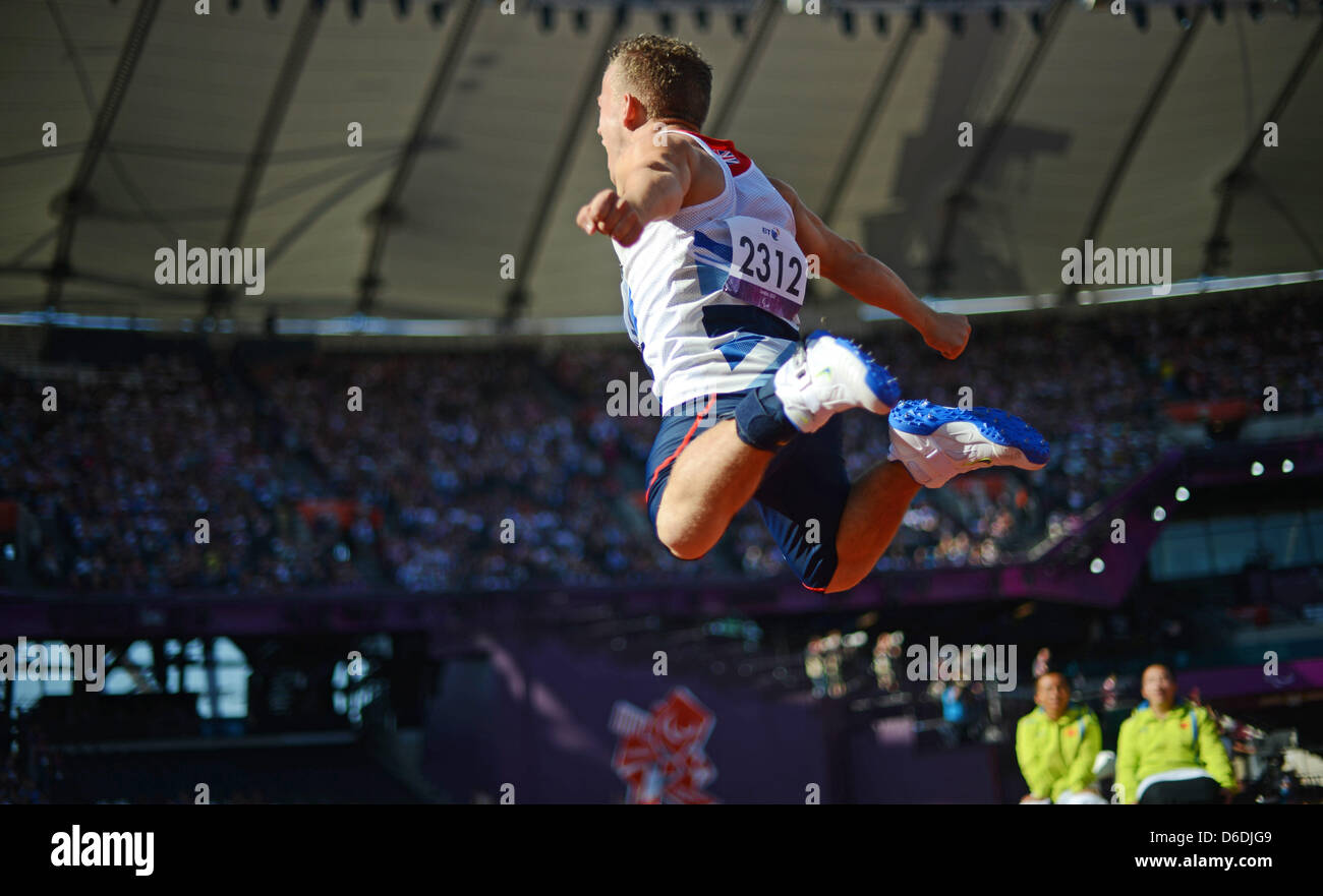 Kyron Duke of Great Britain reacts during the men's javelin throw F40 ...