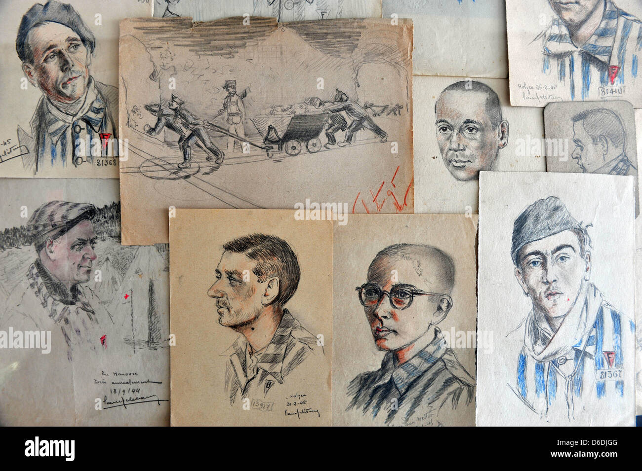 Drawings by former concentration camp inmates are on display at the ...