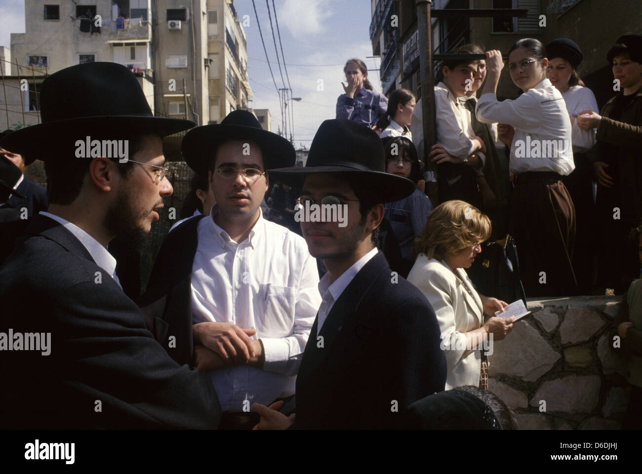 Religious orthodox Jews gathered in the city of Bnei Brak or Bene Beraq ...