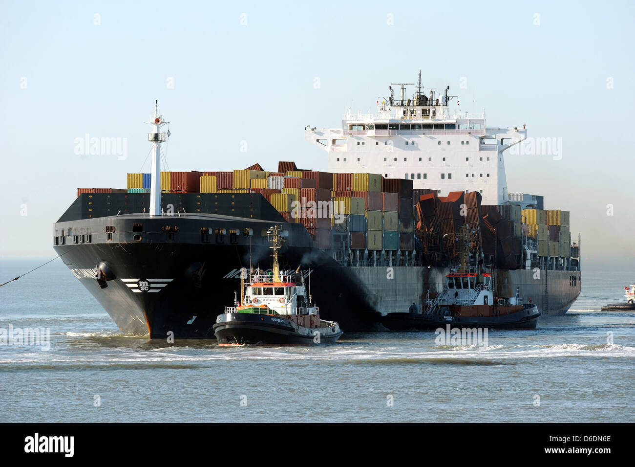 Heavily damaged container ship MSC 'Flaminia' arrives at the ...