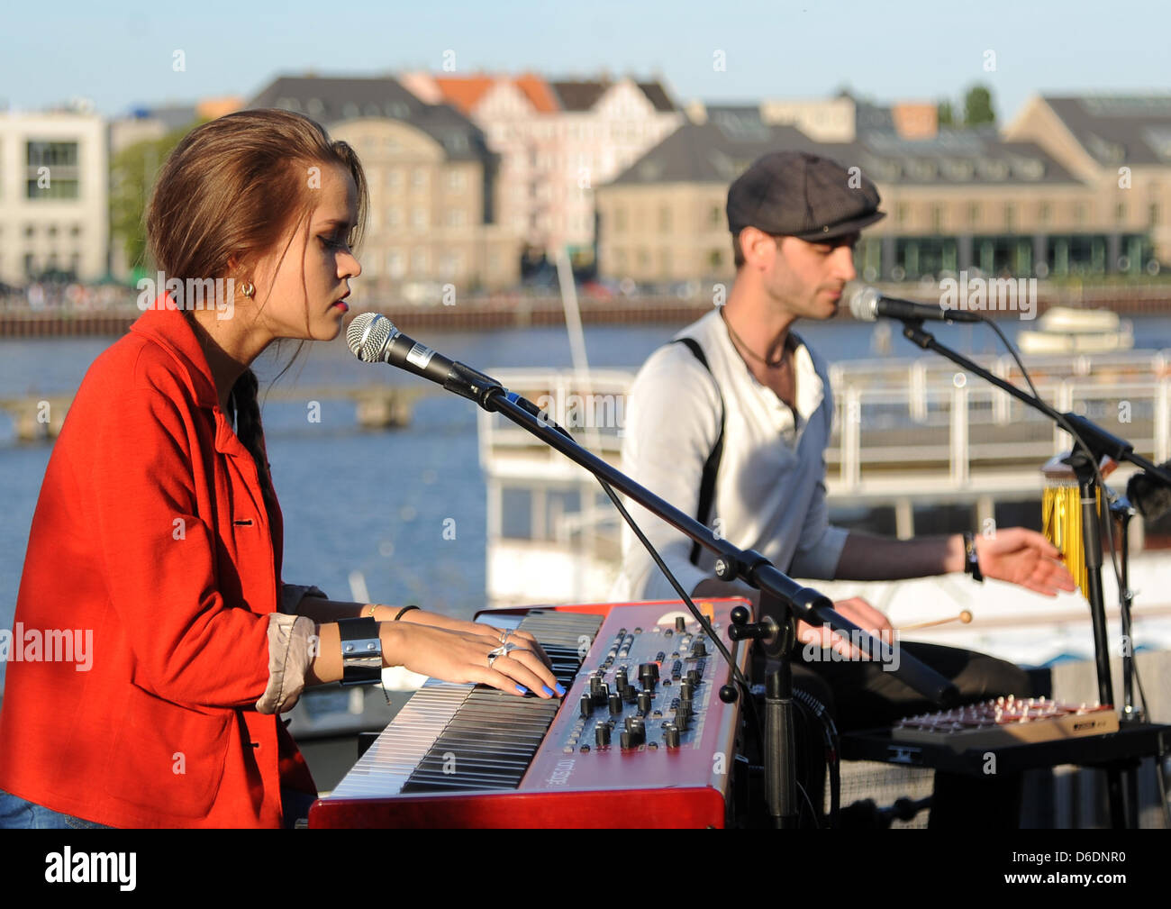 Swedish singer Amanda Mair performs on top of a house during the 'ADD ...