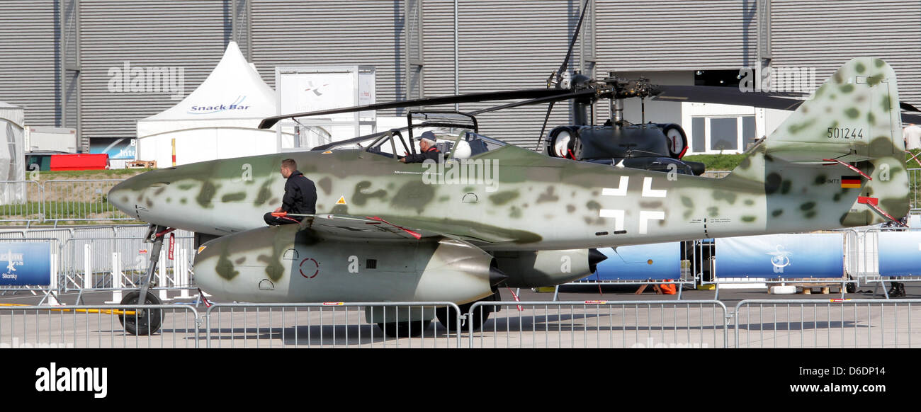 A Messerschmidt ME 262 is pulled into its parking position during the ...