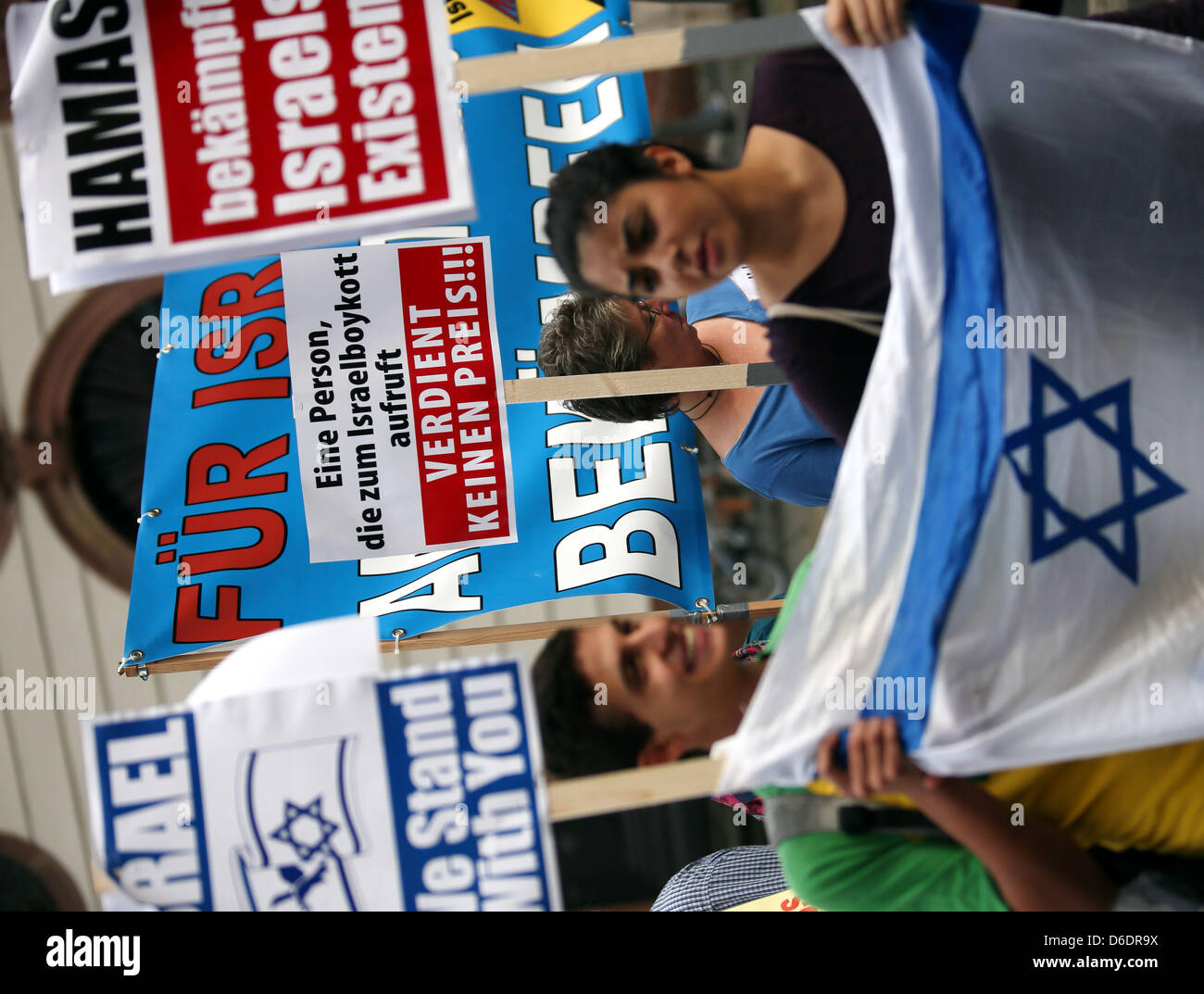 People protest outside of the Paulskirche against the awarding of the ...