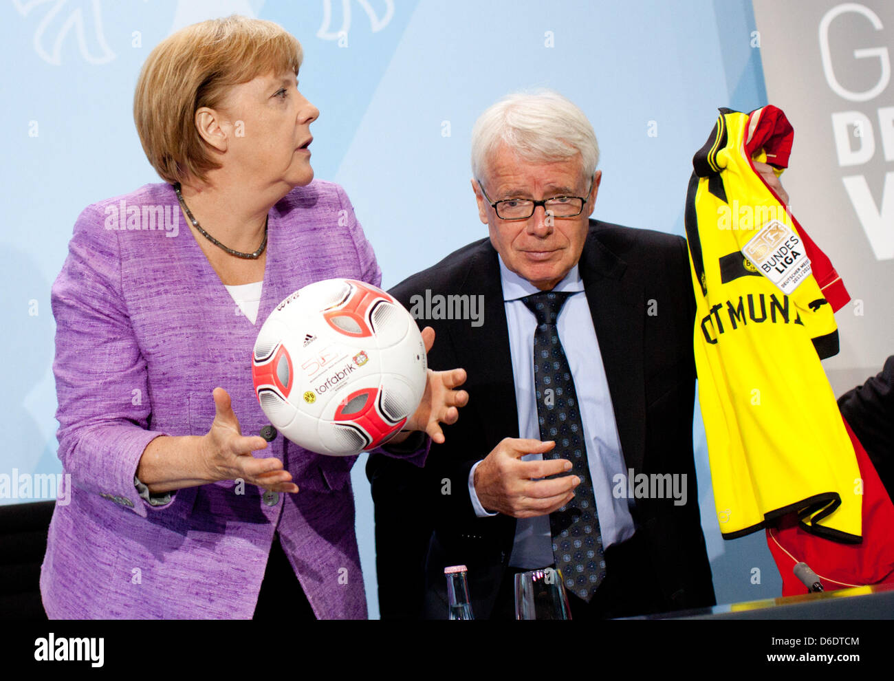 German Chancellor Angela Merkel and Reinhard Rauball, the President of ...