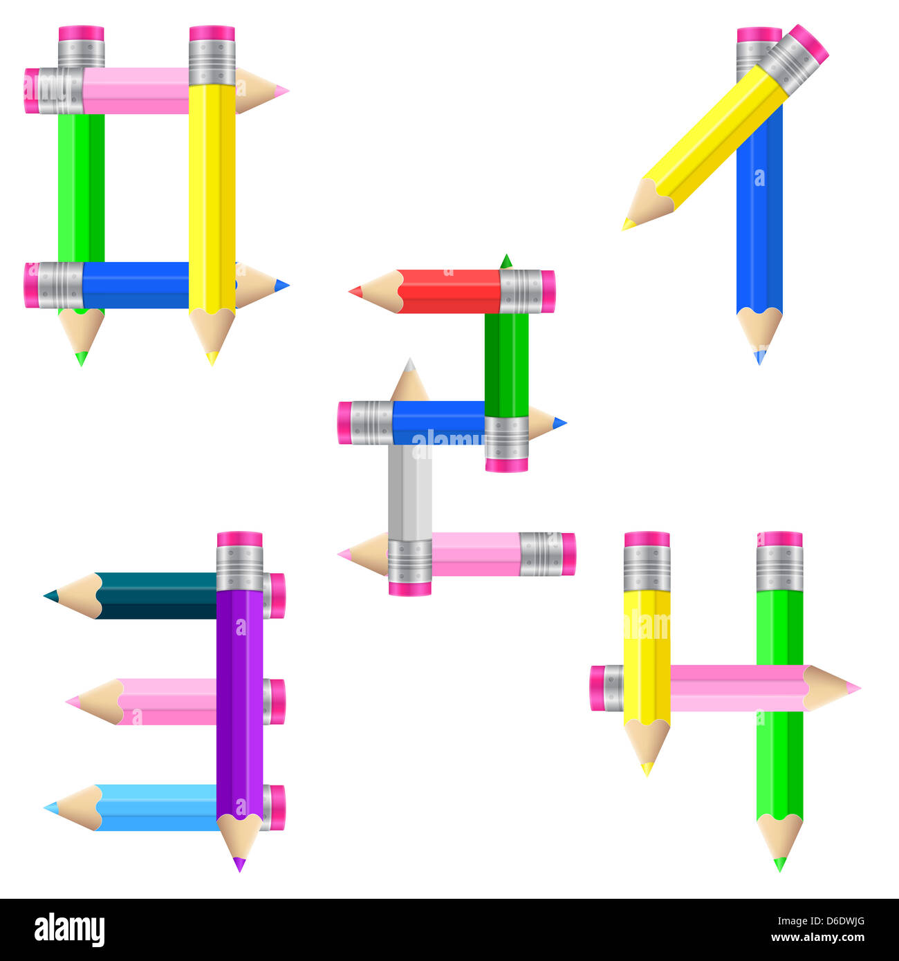 Number formed by pencils from 0 to 4 on a white background. Vector ...