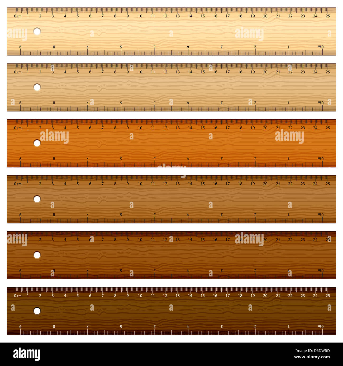 Six wooden rulers on white background. Vector illustration Stock Photo ...