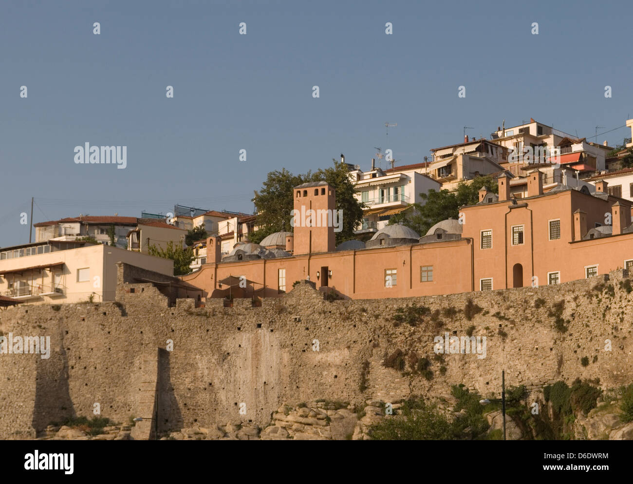 The ottoman citadel of Kavala with hotel "Imaret" in the foreground ...