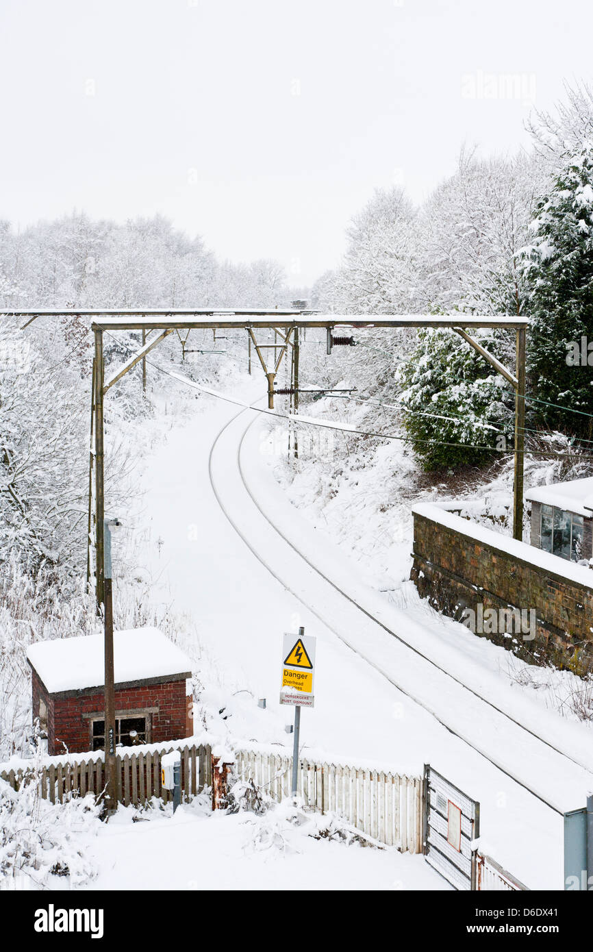 Railway Tracks under snow at Glossop in Derbyshire Stock Photo - Alamy