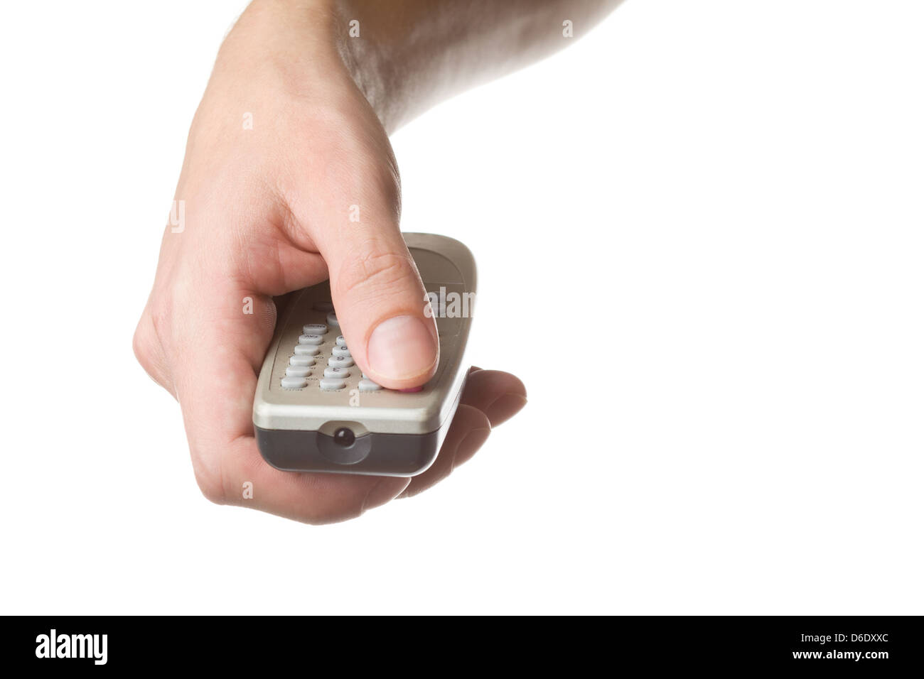 Hand with tv remote control faced to camera Stock Photo - Alamy