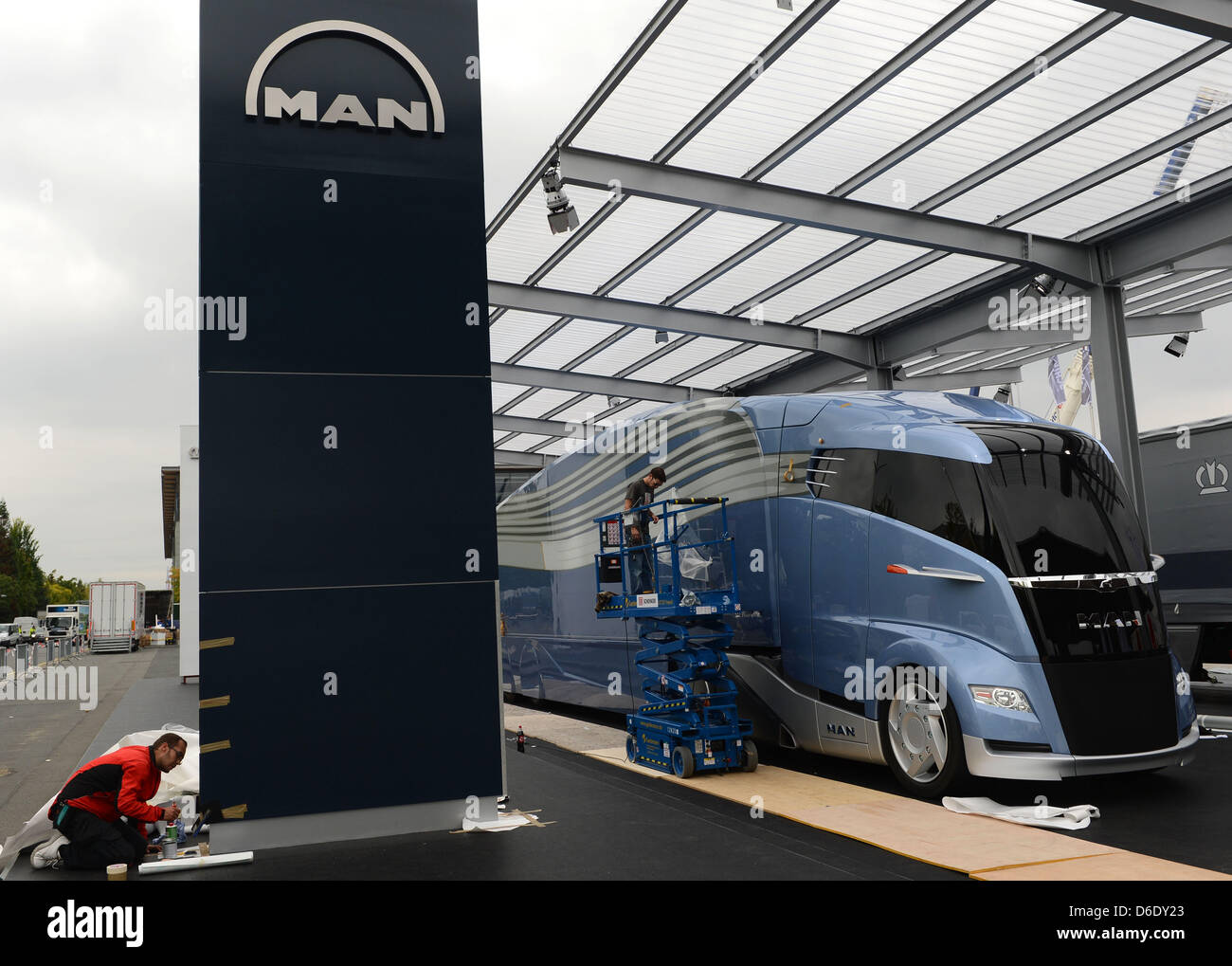 An employee prepares the MAN truck 'Concept S' for the International ...