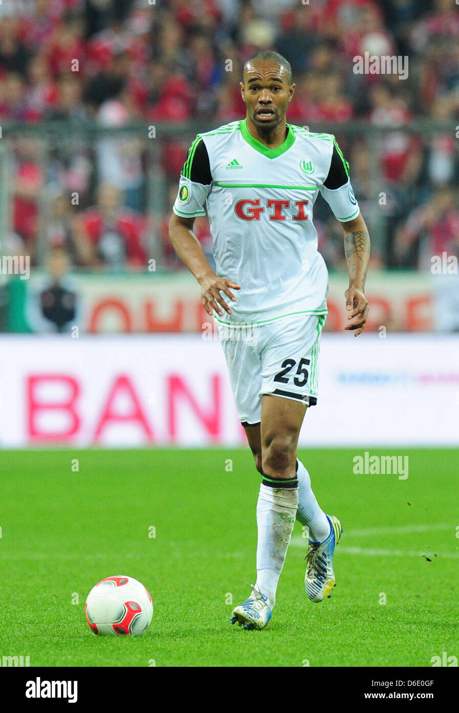 Wolfsburg's Naldo plays the ball during the DFB Cup semi-final match ...
