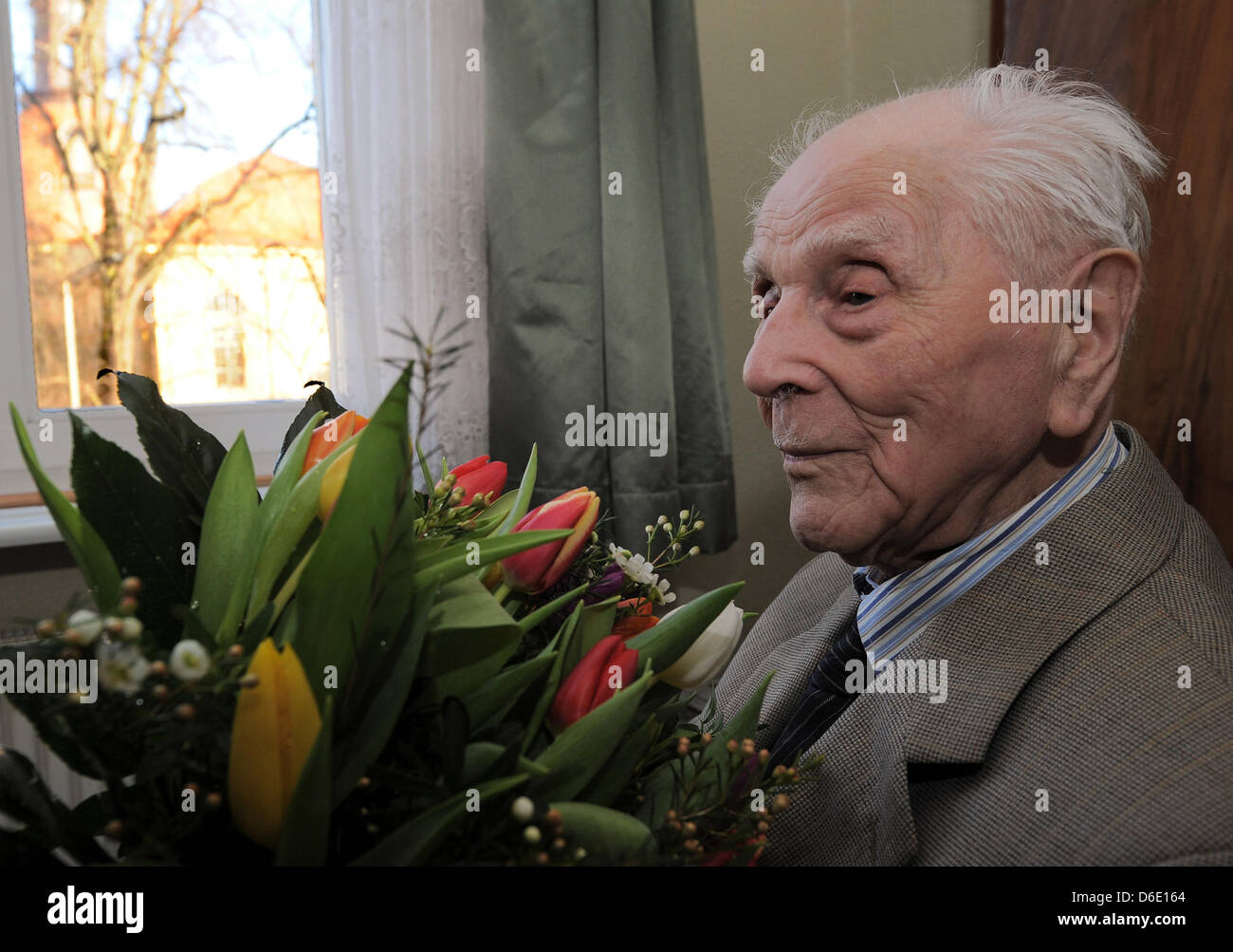 109 year old Paul Veit sits in his favorite chair in Neuruppin, Germany ...