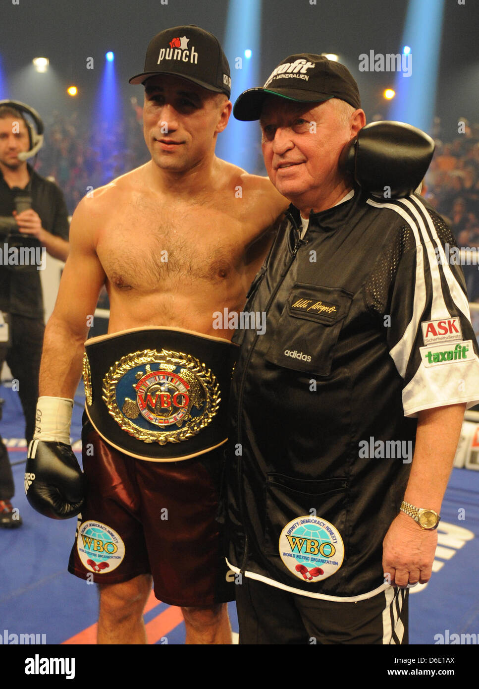 German boxer Arthur Abraham (L) poses with coach Ulli Wegner after ...