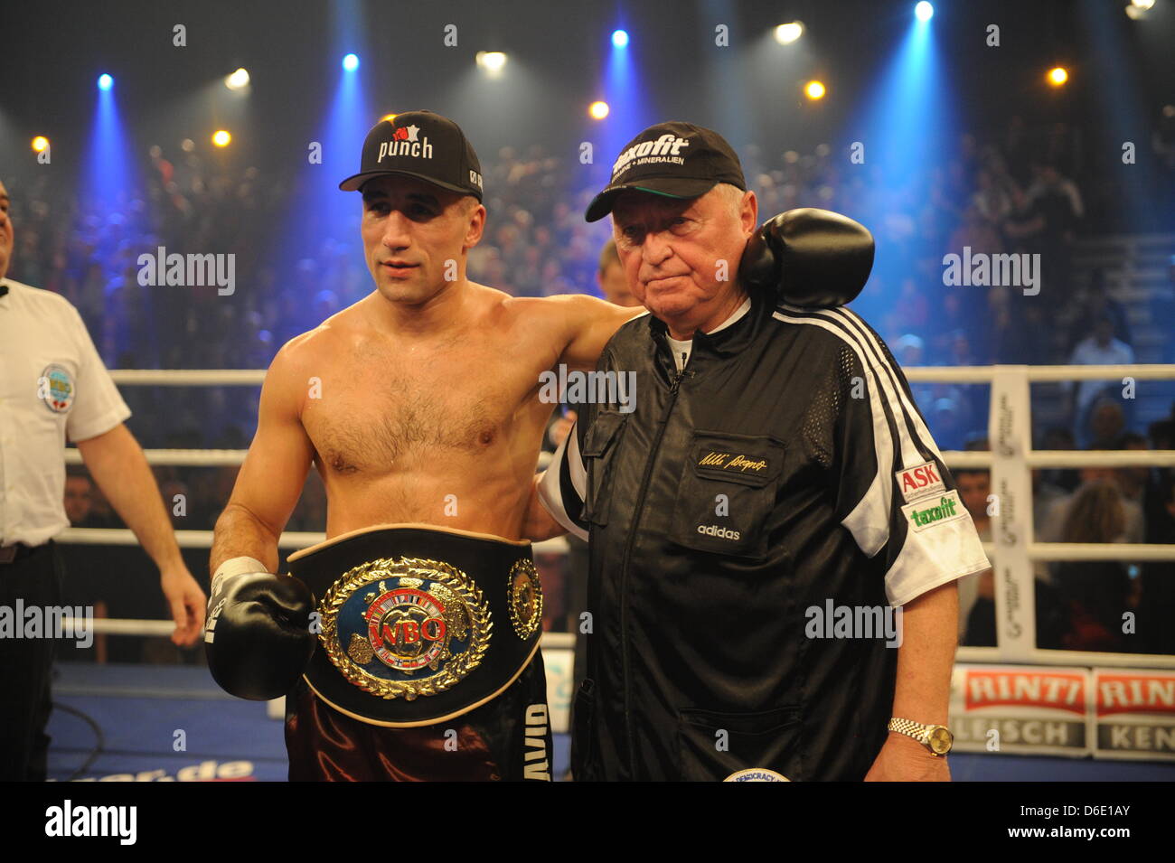 German boxer Arthur Abraham (L) poses with his coach Ulli Wegner after ...