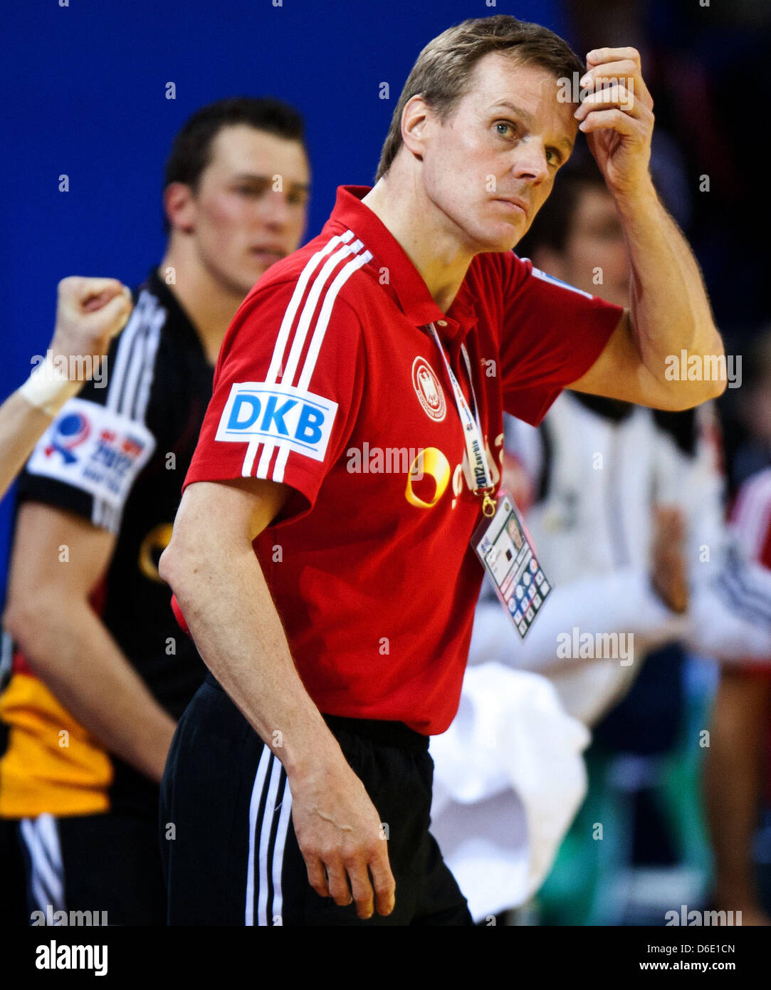 Germany's national coach Martin Heuberger (R) and Dominik Klein are ...