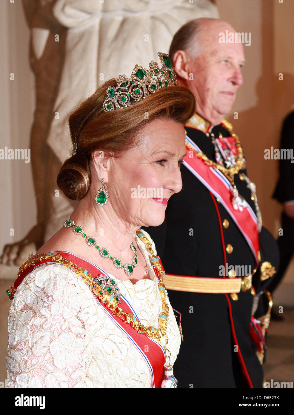 King Harald and Queen Sonja of Norway arrive for the Gala Dinner at ...