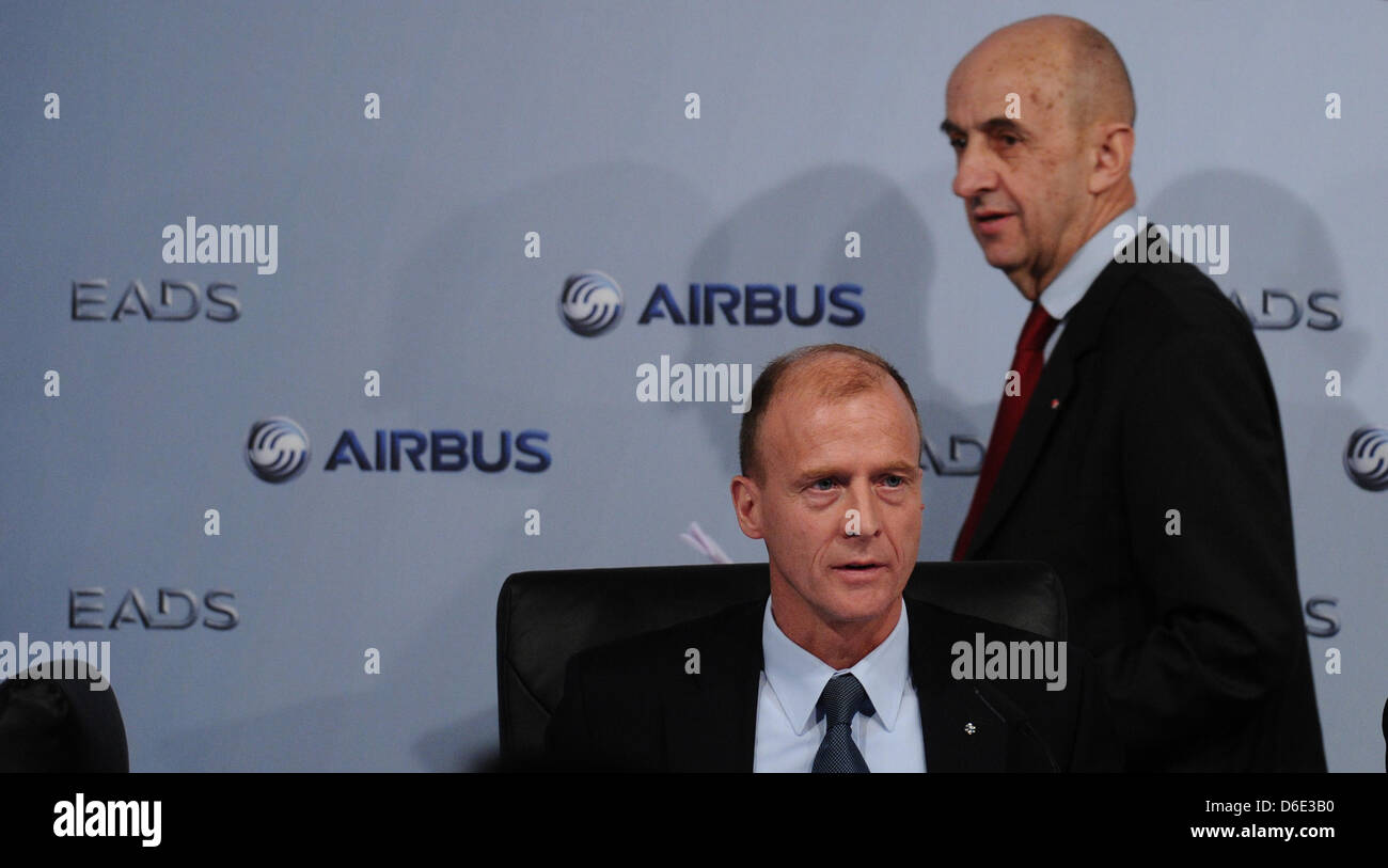 EADS chairman, Louis Gallois (R), and Airbus chairman, Thomas Enders ...