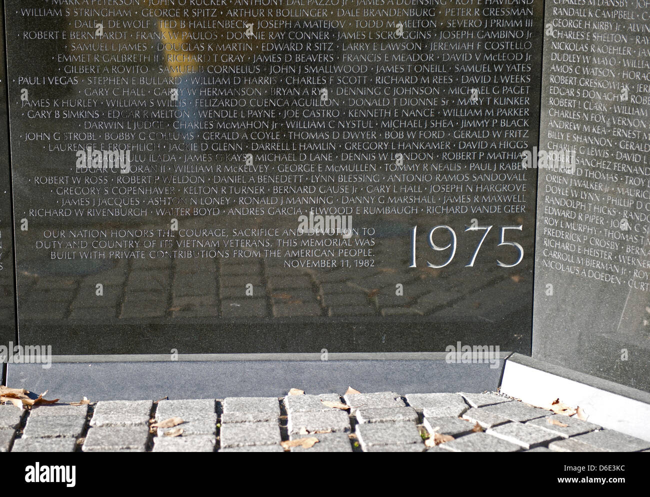 Close-up of the panel of the Vietnam Veterans Memorial in Washington, D ...