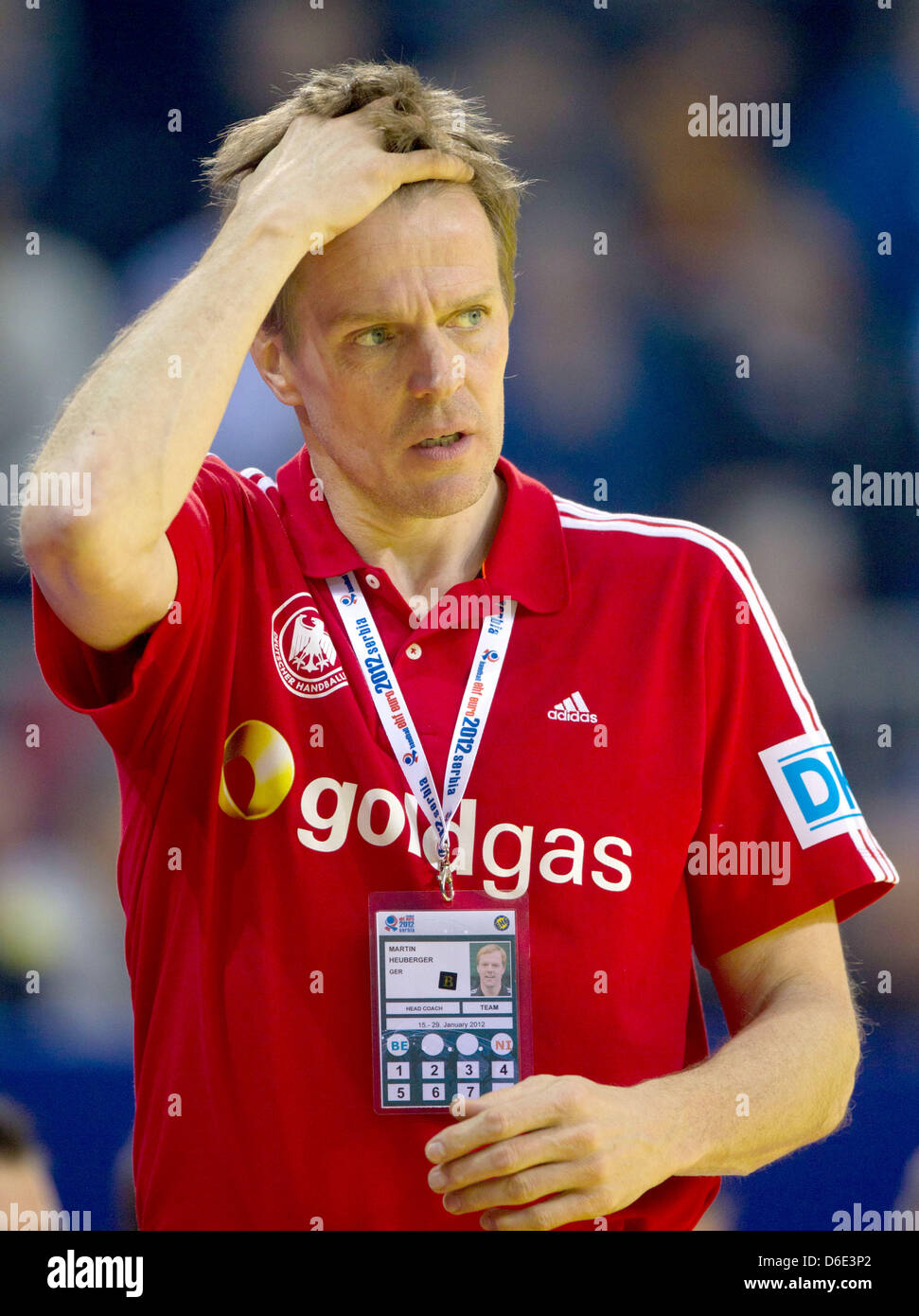Germany's national coach Martin Heuberger gestures at the sideline ...