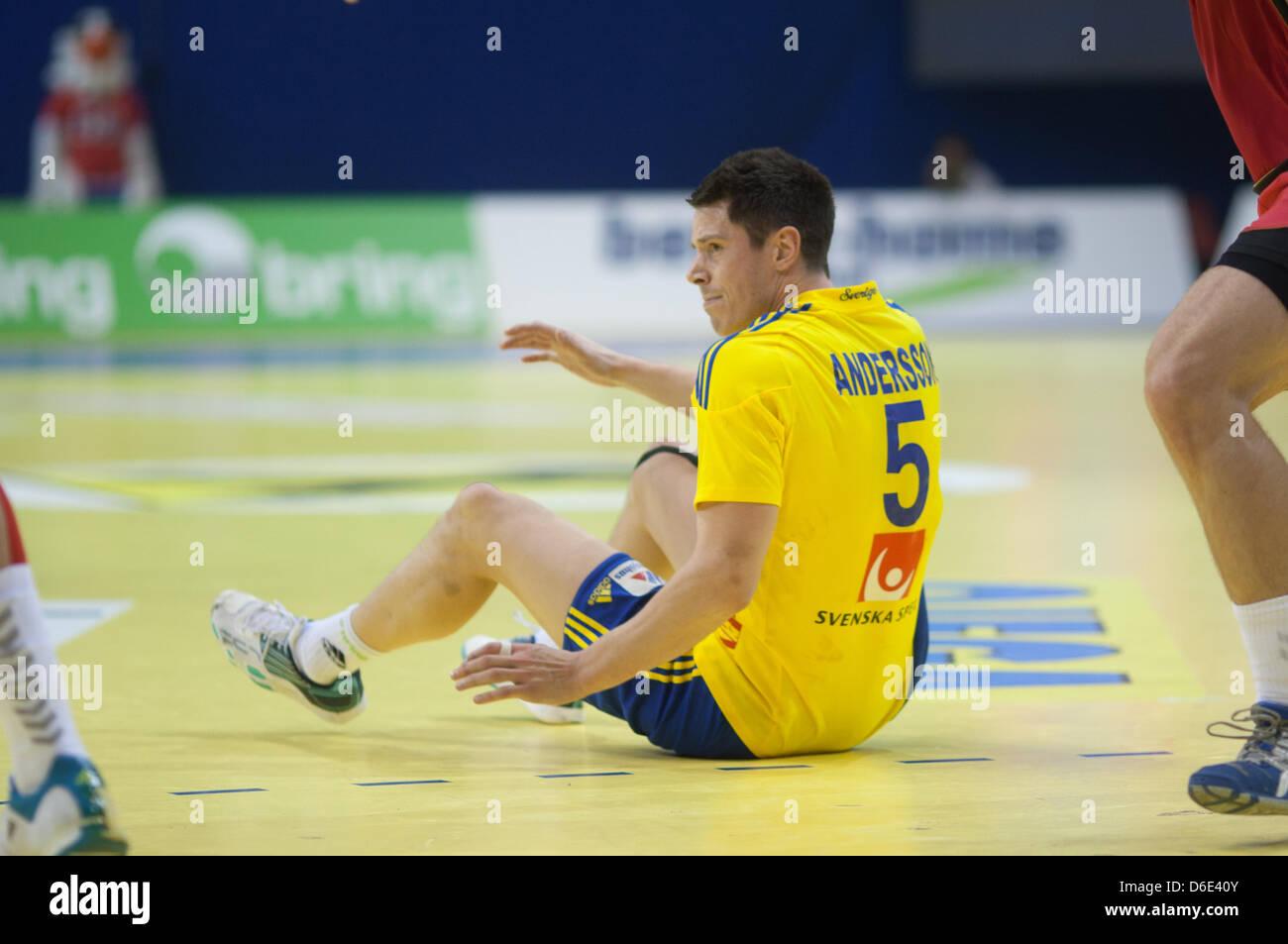 Sweden's Kim Andersson keeps his eyes on the ball during the Handball ...