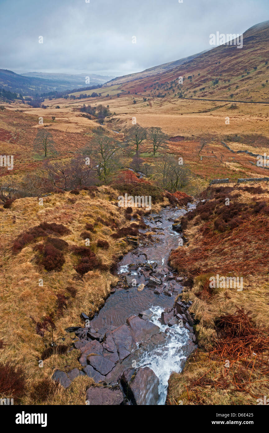 Looking down a valley in the Brecon Beacons National Park Stock Photo ...