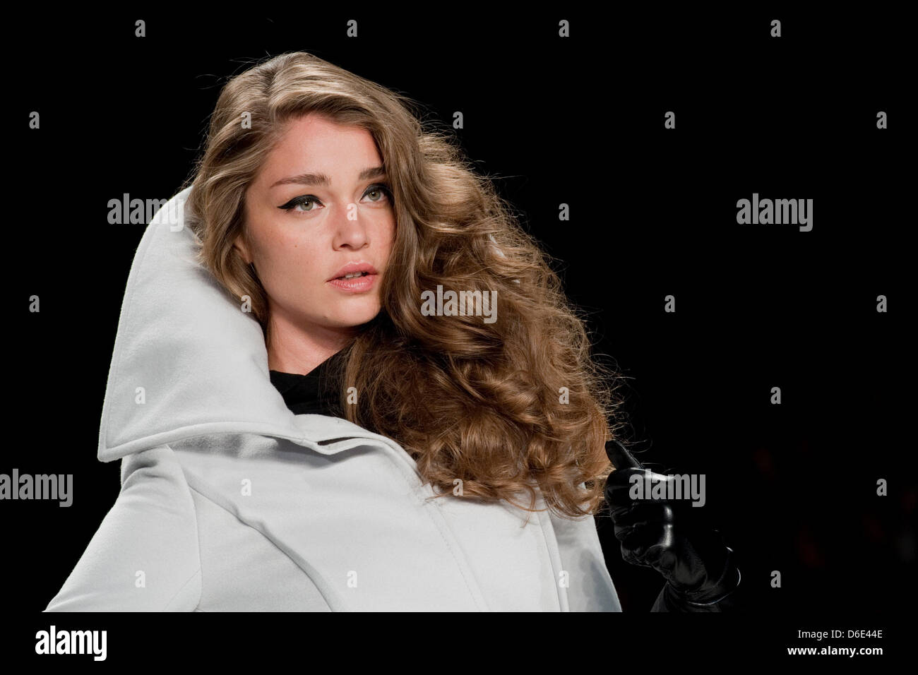 A model presents a creation at the Dimitri show during the Mercedes ...