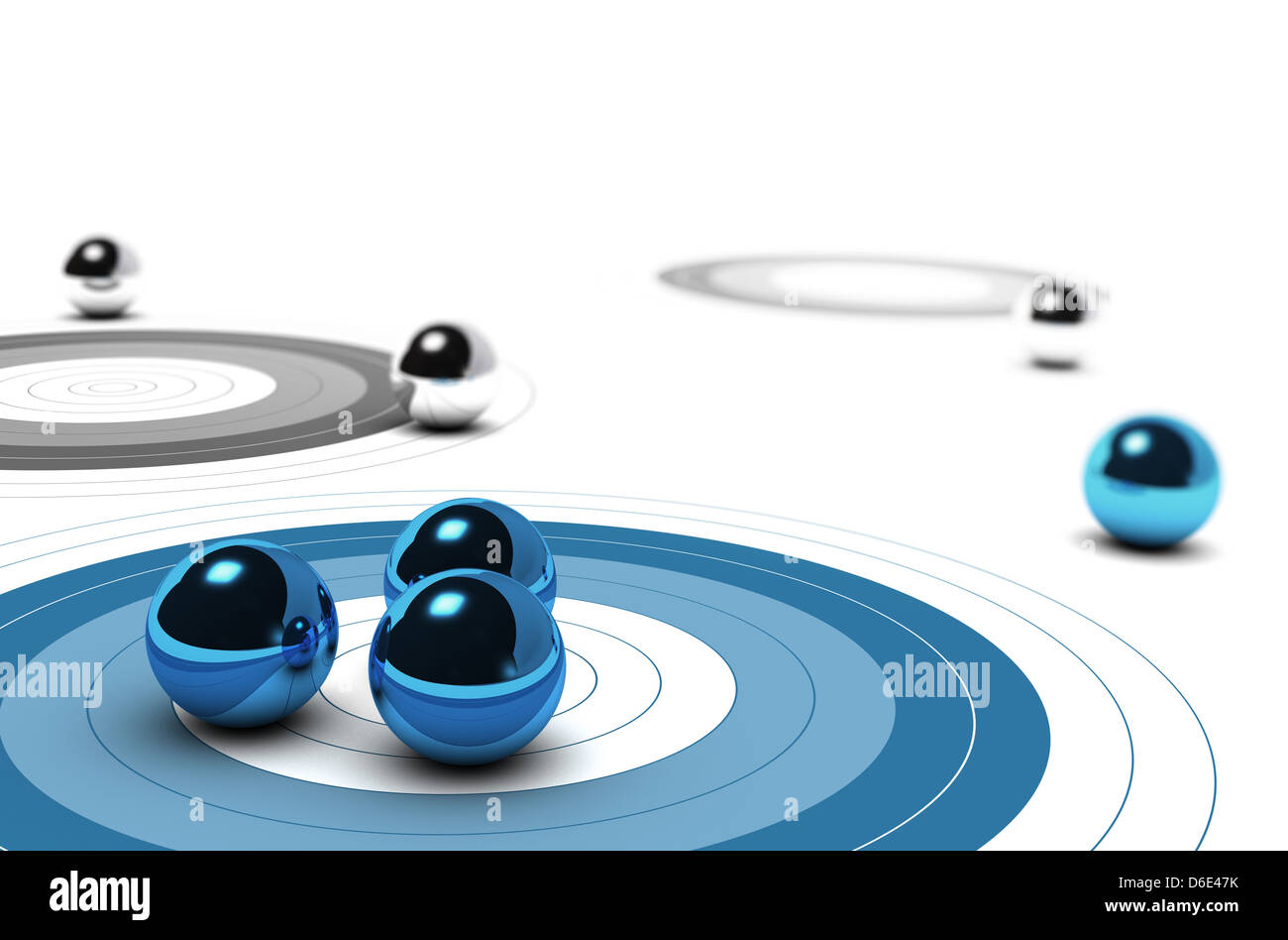 Three targets, one blue and other are grey, three balls over the first ...