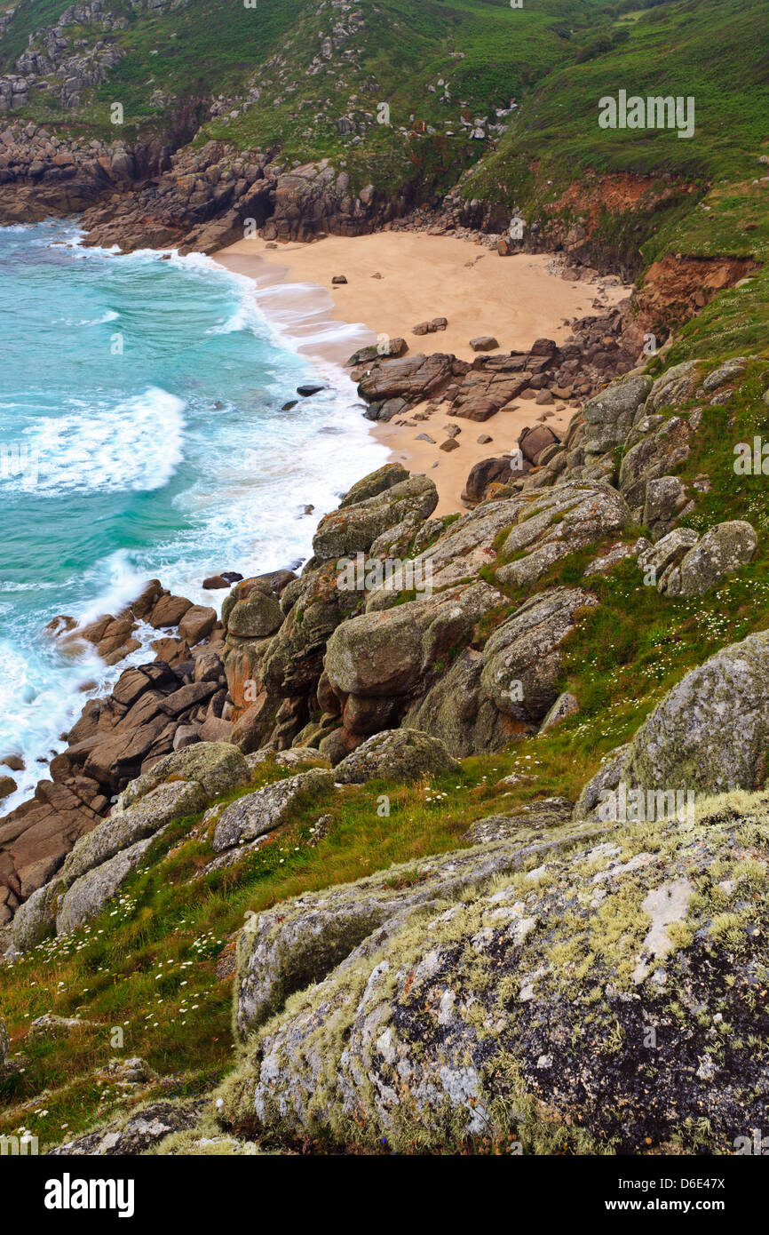 Porth Chapel beach in Cornwall, a beautiful secluded sandy beach with ...