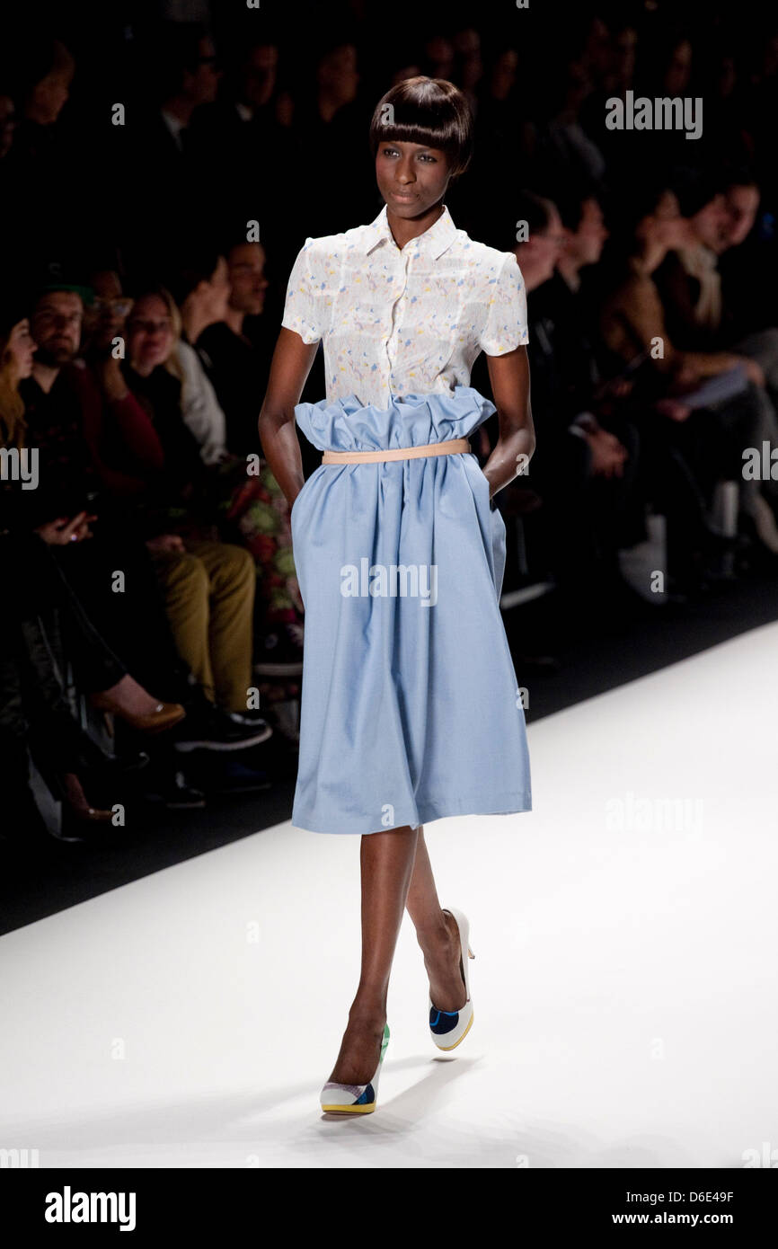 A model presents a creation of the Alexandra Kiesel show during the ...