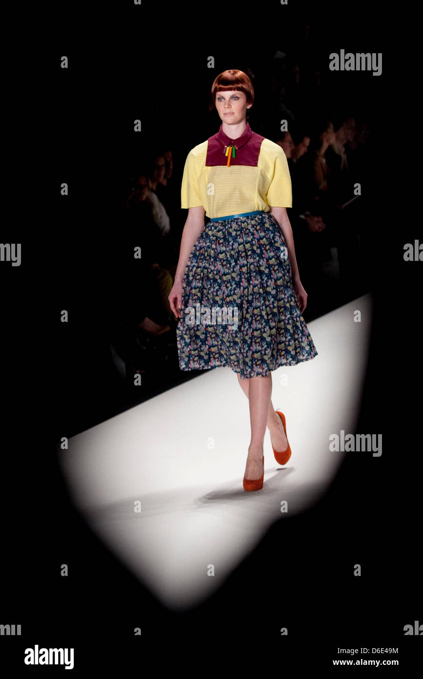 A model presents a creation of the Alexandra Kiesel show during the ...