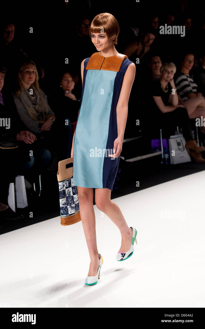 A model presents a creation of the Alexandra Kiesel show during the ...