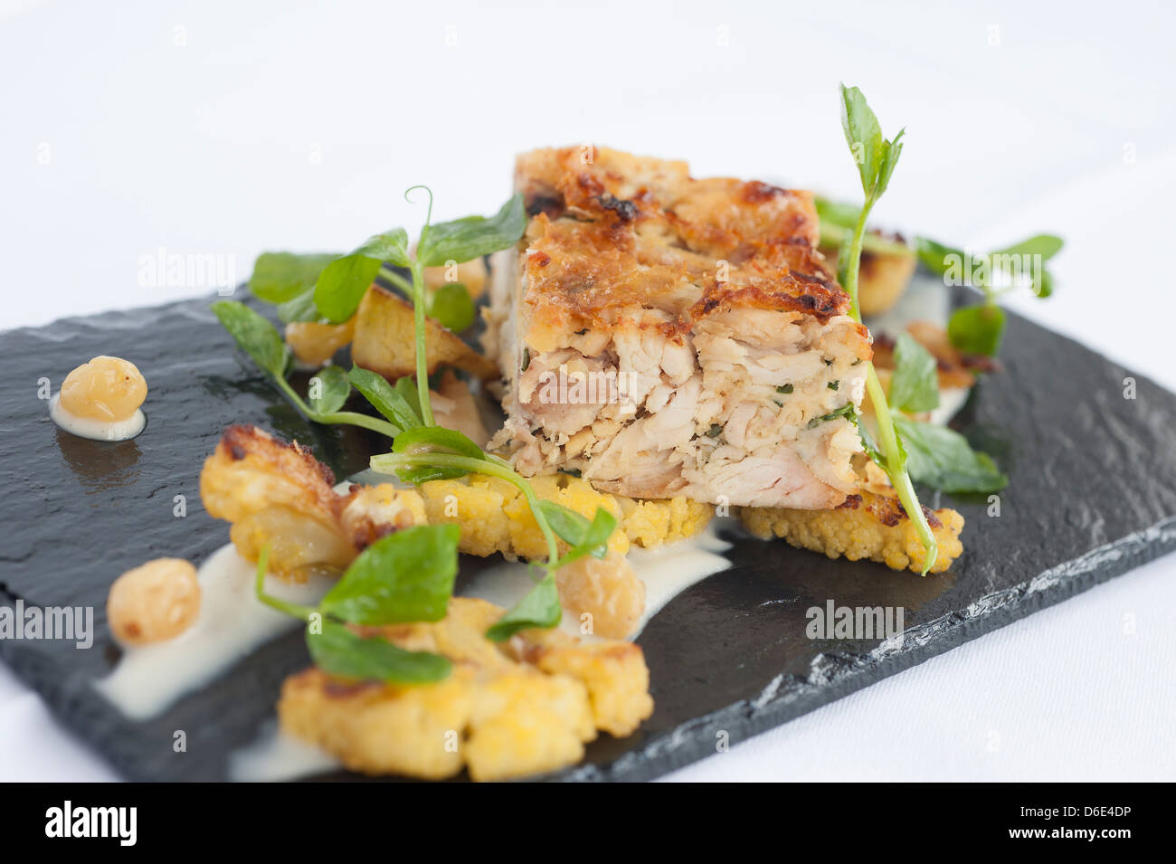 Confit of chicken and foie gras, caramelised cauliflower and Earl Grey ...