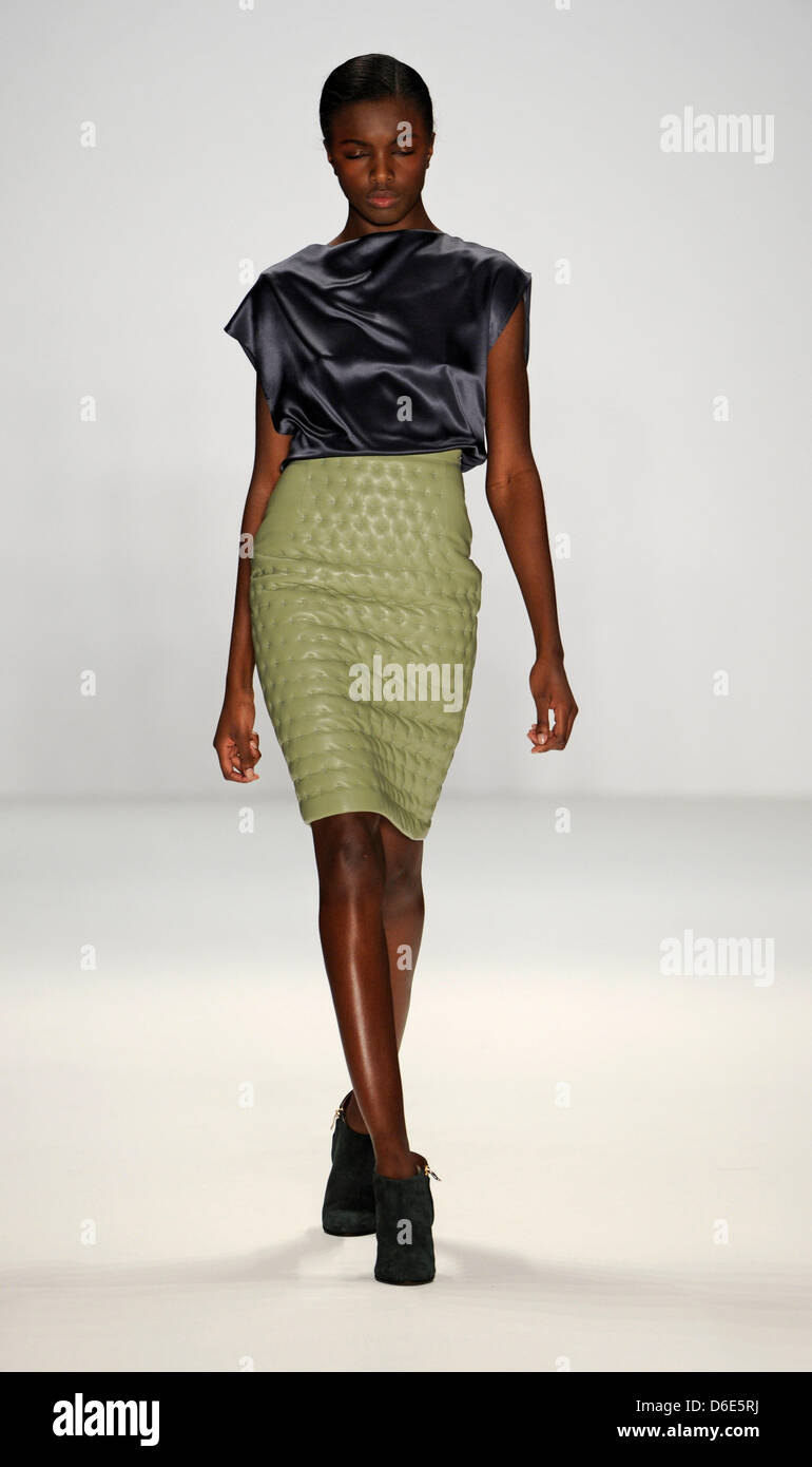 A model presents a creation at the label Perret Schaad show during the ...