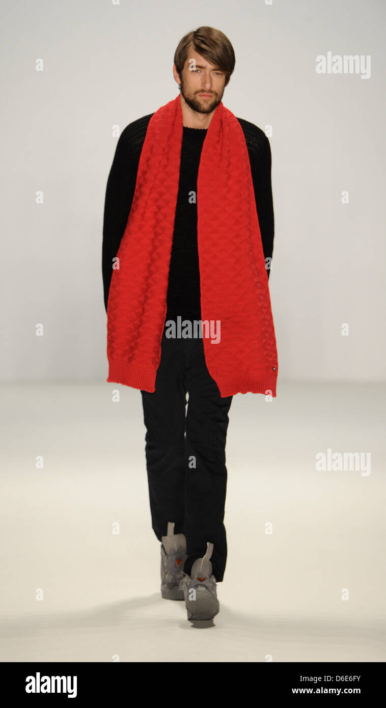 A model presents a creation at the Patrick Mohr show during the ...