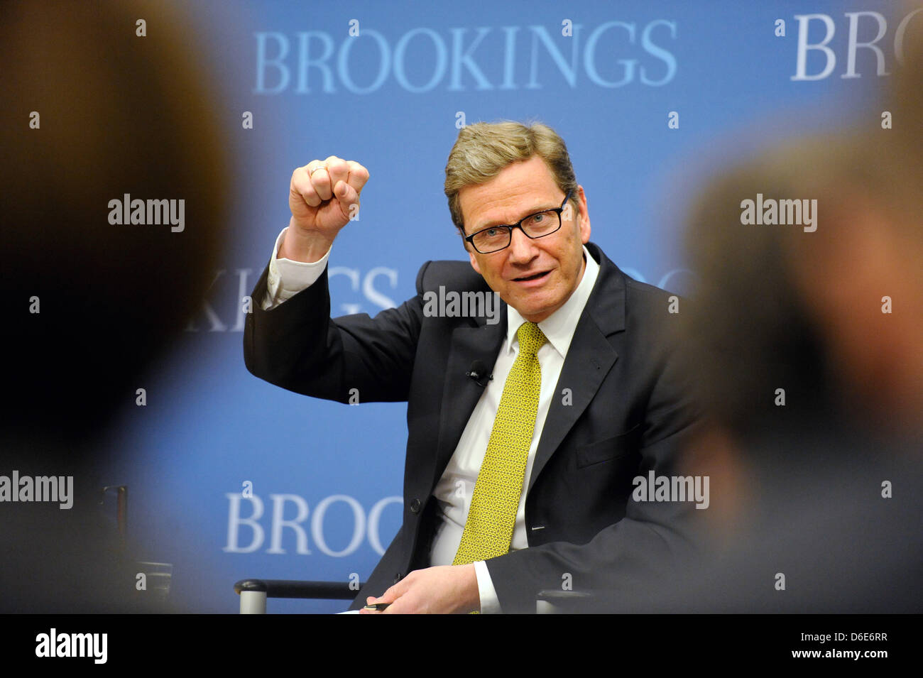 German Foreign Minister Guido Westerwelle speaks to representatives of ...