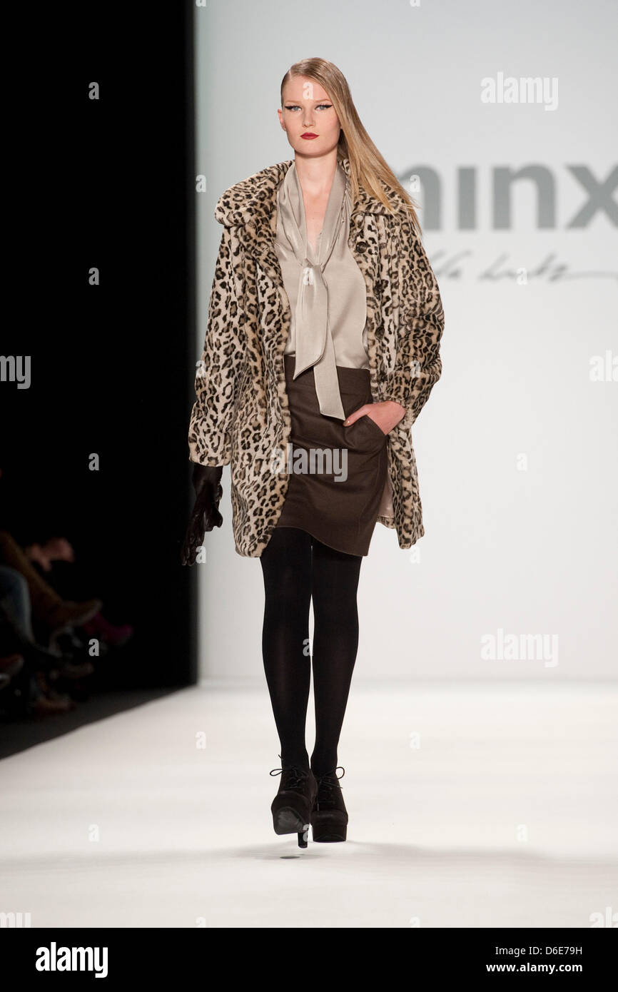 A model presents a creation at the Minx show during the Mercedes-Benz ...