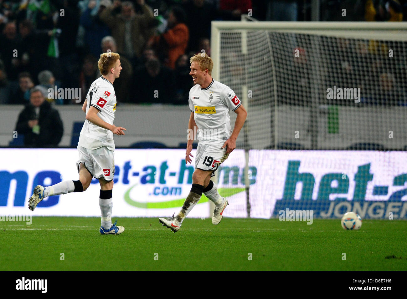 Moenchengladbach's Marco Reus and Mike Hanke (L) cheer after Reus ...