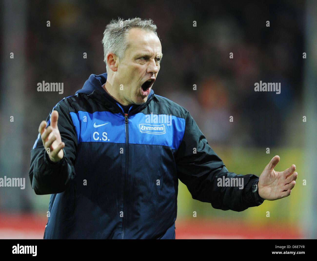Freiburg's head coach Christian Streich celebrates their 1-0 victory ...