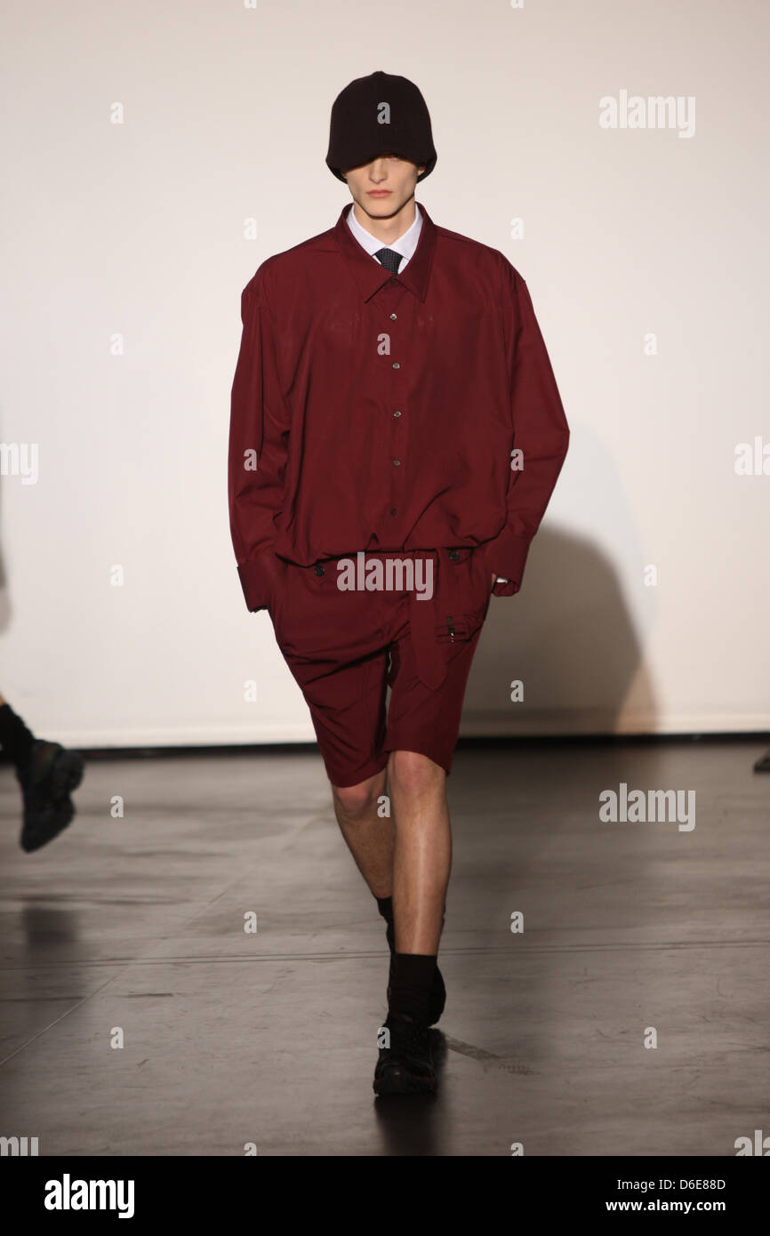 A model wears a creation by Belgian designer Raf Simons as part of the ...